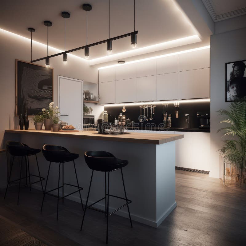 Modern Minimalist Kitchen in Black and White with Loft-style Elements ...