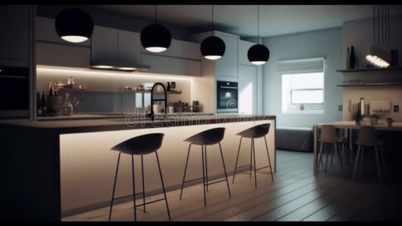 Modern Minimalist Kitchen in Black and White with Loft-style Elements ...