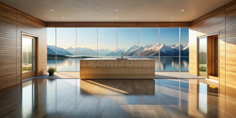 Modern Minimalist Kitchen with Breathtaking Mountain Lake View ...