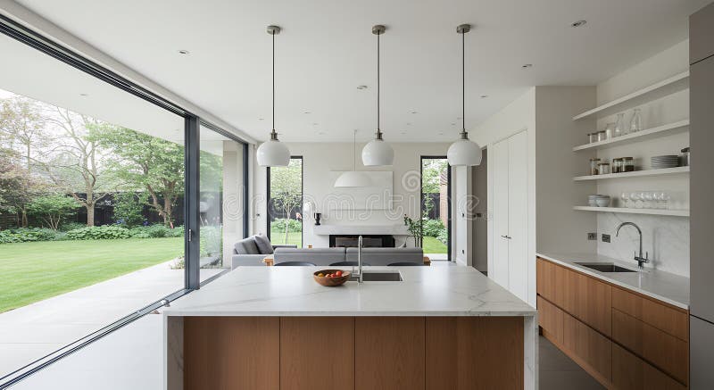 Modern Minimalist Kitchen Design with Garden Views Open Plan Living ...