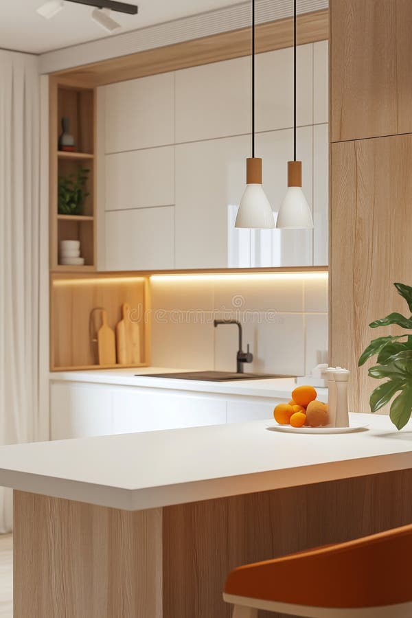 Modern Minimalist Kitchen Design with Wooden Accents and Ambient ...