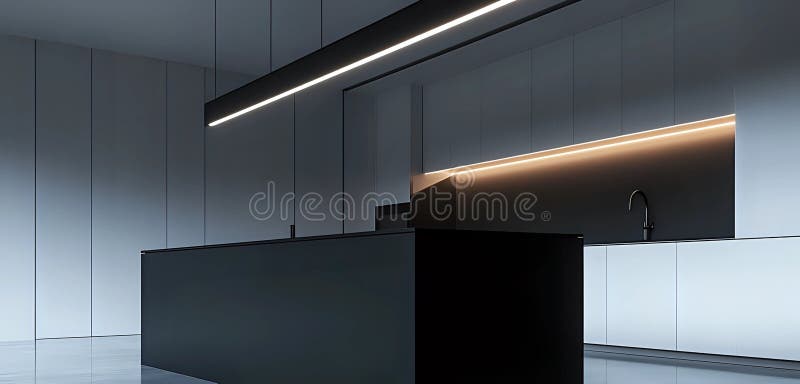 Modern Minimalist Kitchen with Dramatic Lighting. Low View Stock ...