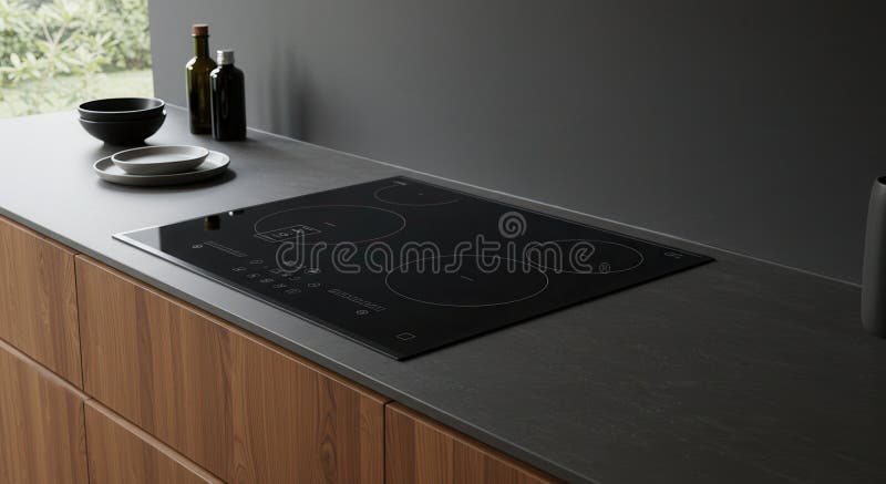 Modern Minimalist Kitchen with Induction Cooktop and Wooden Cabinets ...