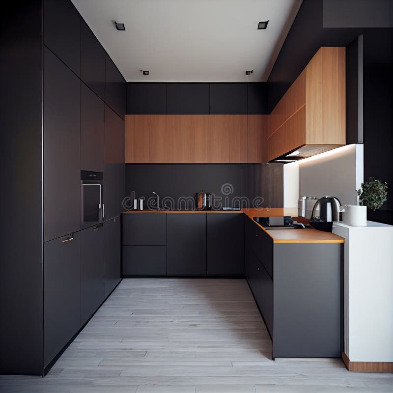Modern Minimalist Kitchen Interior Design. Generative AI Stock ...