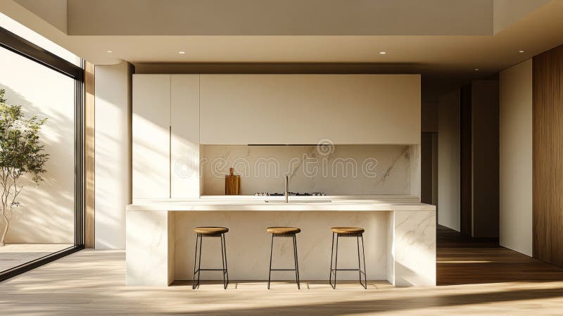 Modern Minimalist Kitchen Interior Design with Natural Sunlight Stock ...
