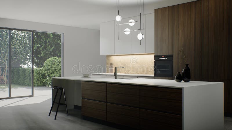 Modern Large Kitchen. 3d Animation of the Kitchen. Stock Footage ...