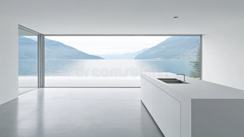 Modern Minimalist Kitchen Lake View Design Stock Illustration ...
