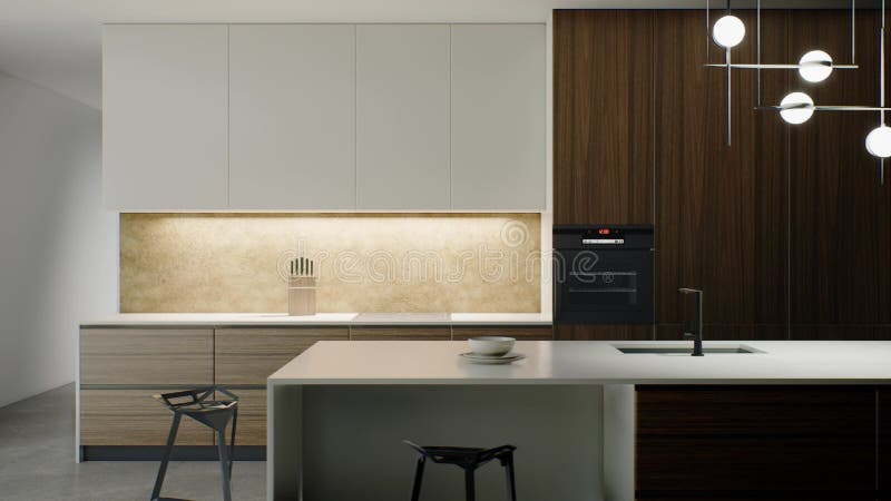 Modern Large Kitchen. 3d Animation of the Kitchen. Stock Footage ...