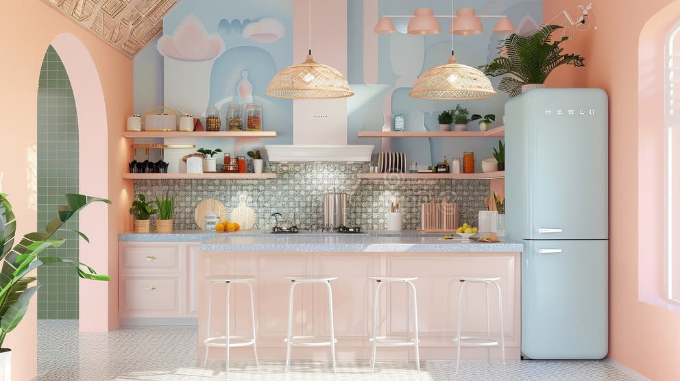 Modern Minimalist Kitchen with Pastel Colors and Geometric Patterns ...