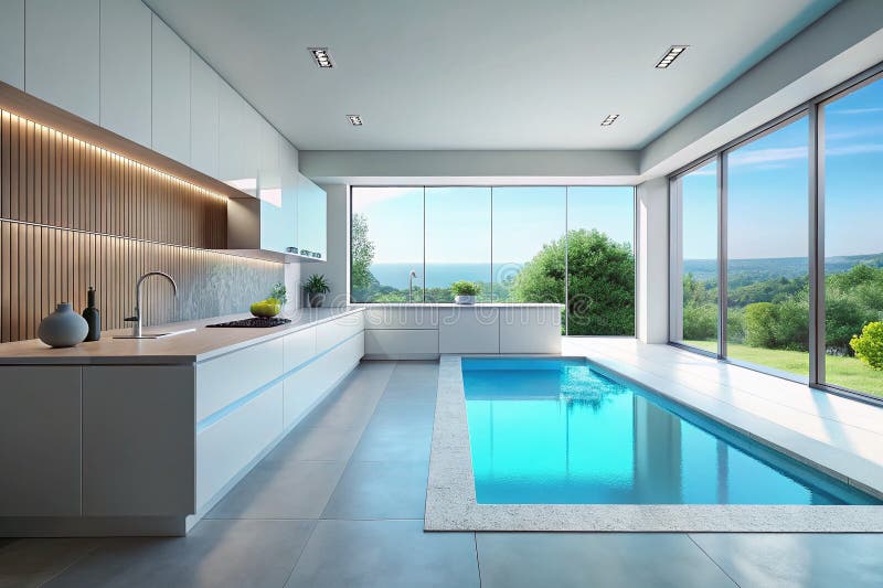 Modern Minimalist Kitchen with Pool Views a Stunning Example of ...