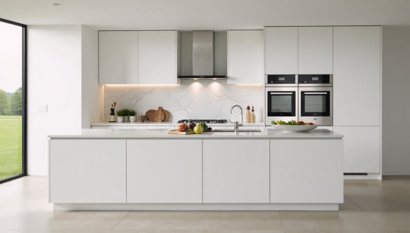 Modern Minimalist Kitchen Scene Featuring Blurred White Furnishings ...