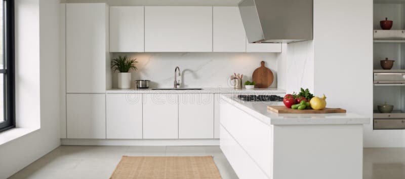 Modern Minimalist Kitchen Scene Featuring Blurred White Furnishings ...