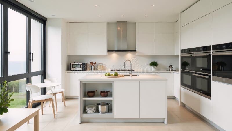 Modern Minimalist Kitchen Showcases Clean Lines and Sleek Designs Stock ...