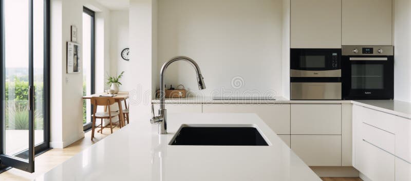 Modern Minimalist Kitchen Showcases Clean Lines and Sleek Designs Stock ...