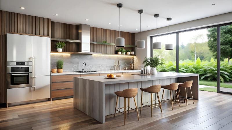 Modern Minimalist Kitchen with a Statement Island Generative AI Stock ...