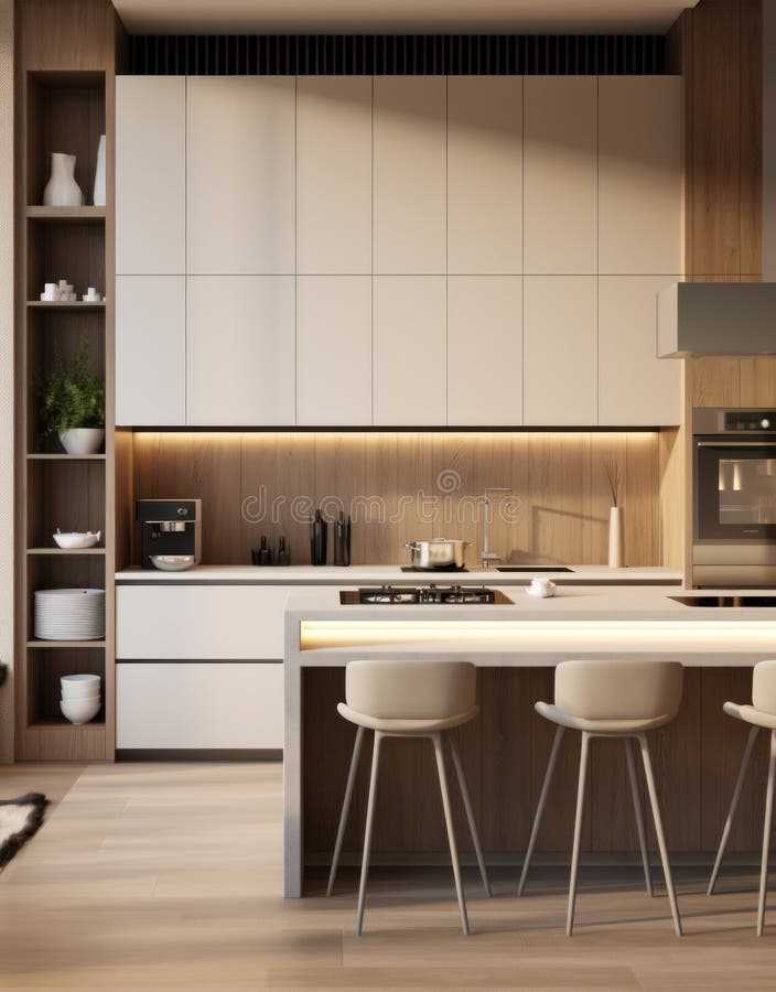 Modern Minimalist Kitchen on Modern Wooden Cabinetry Stock Photo ...