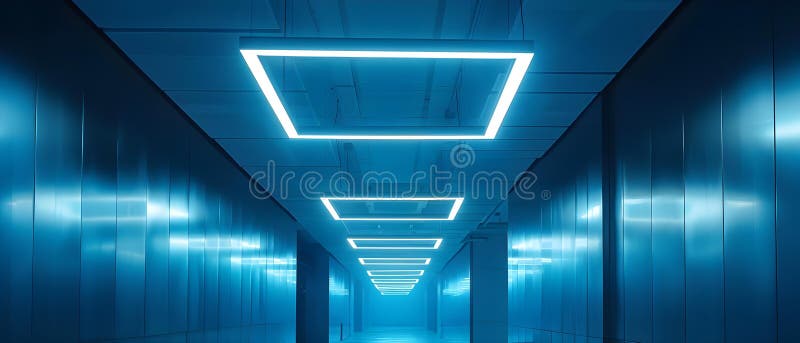 Modern Minimalist LED Lighting in Blue Corridor. Concept LED Lighting ...
