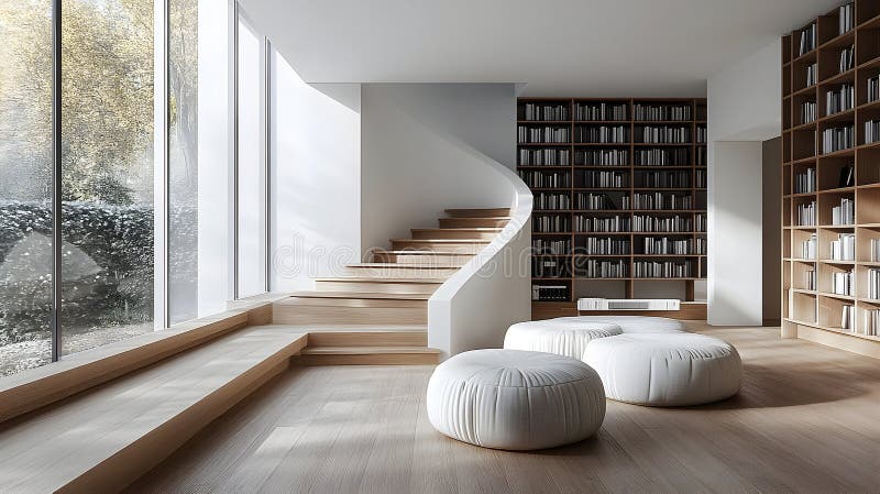 Modern Minimalist Library Design Stock Illustration - Illustration of ...