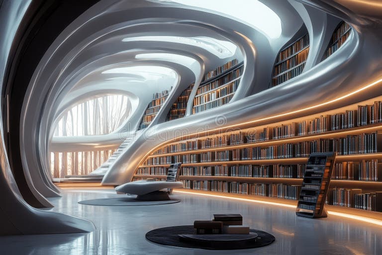 Modern Minimalist Library with Unique Architecture and Natural Lighting ...