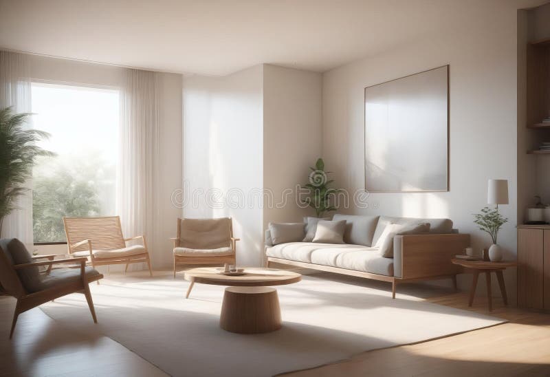 A Modern, Minimalist Living Room with Clean Lines Stock Illustration ...