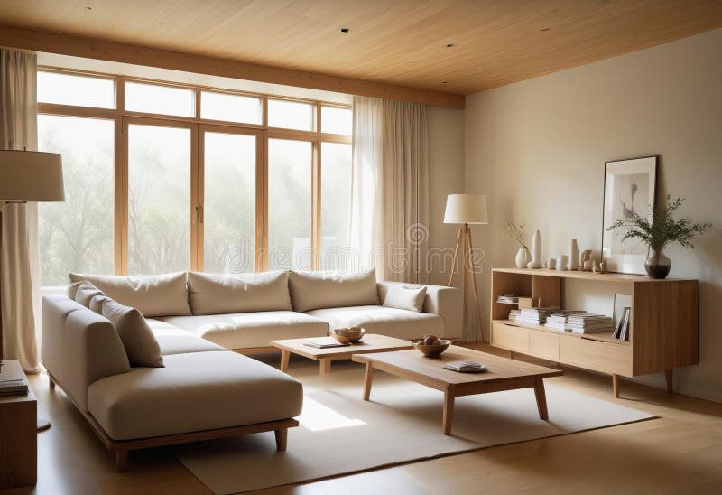 A Modern, Minimalist Living Room with Clean Lines Stock Illustration ...