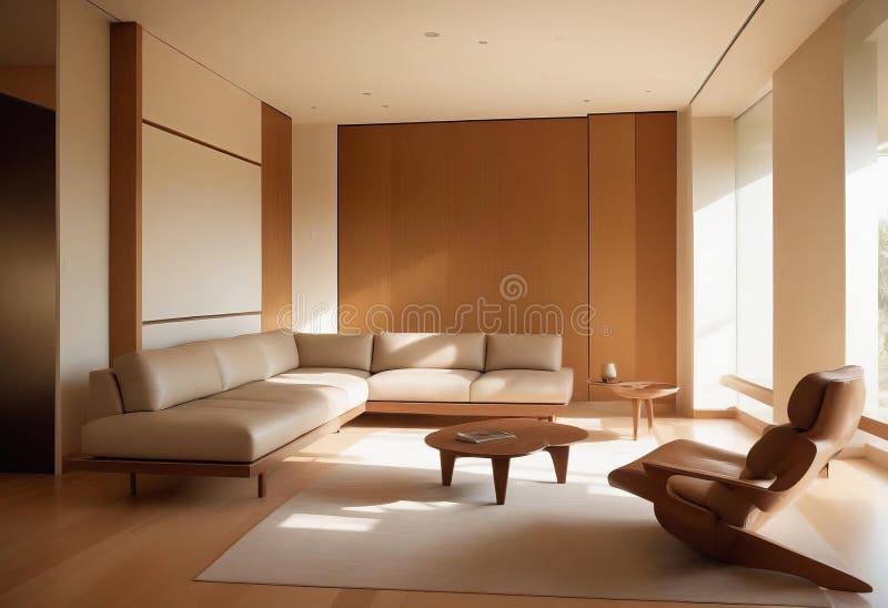 A Modern, Minimalist Living Room with Clean Lines Stock Illustration ...