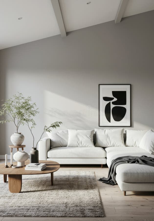 Modern Minimalist Living Room Interior Design with Sectional Sofa Stock ...