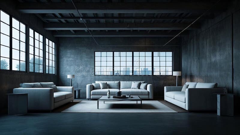 Modern Minimalist Living Room Interior in Loft Design Style with Sofas ...