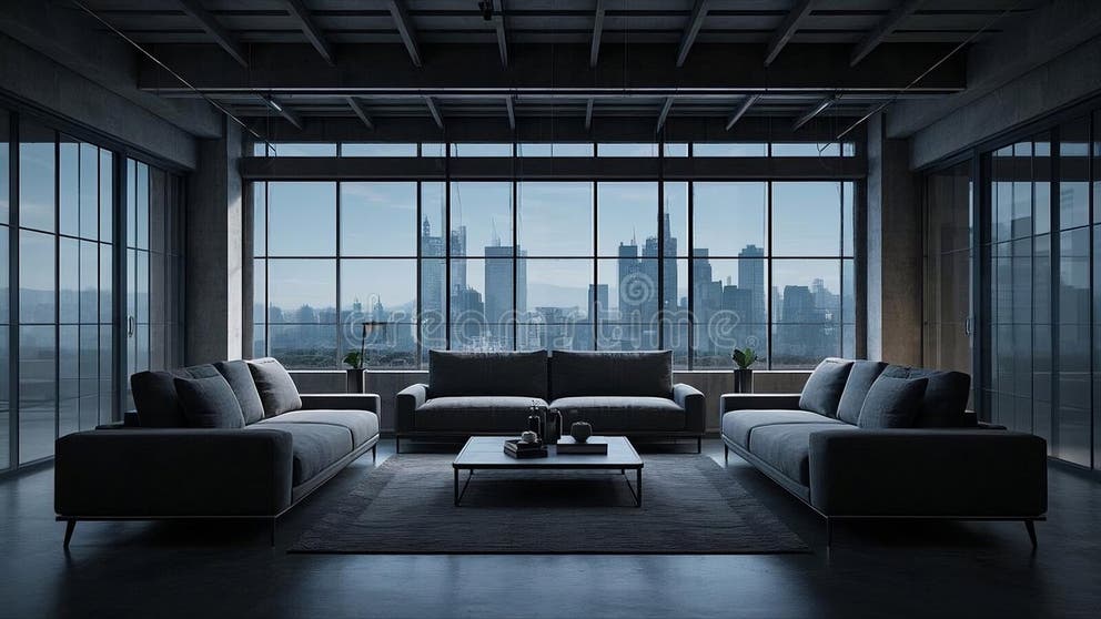 Modern Minimalist Living Room Interior in Loft Design Style with Sofas ...