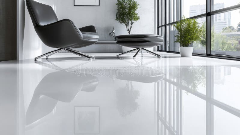 Modern Minimalist Living Room Interior with Reflective White Floor ...