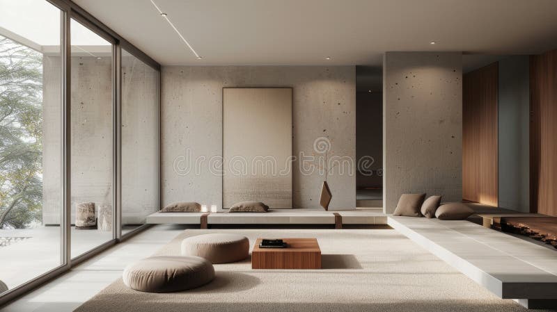 Modern Minimalist Office Lounge with Large Windows, Bright Natural ...