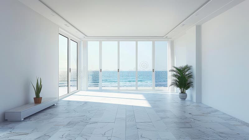 Modern Minimalist Living Room with Ocean View - Interior Design Stock ...