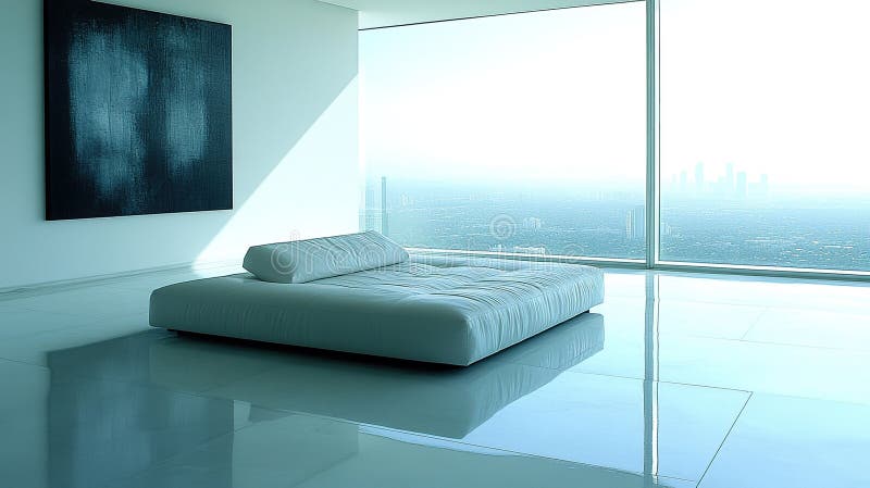 Modern Minimalist Living Room with Panoramic City View Stock ...