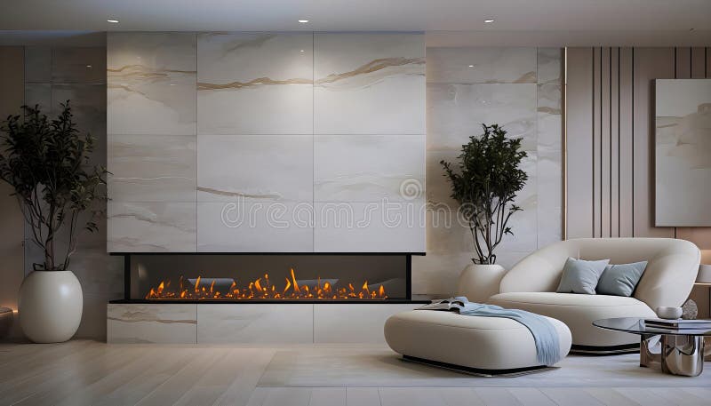 Modern Minimalist Living Room with Sleek Fireplace, Elegant Setting for ...