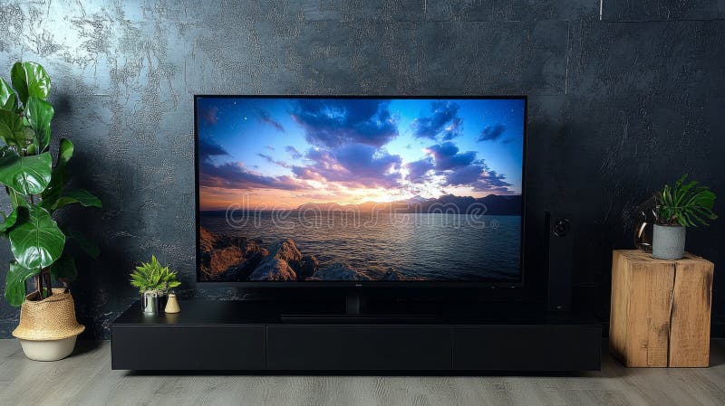 Modern Minimalist Living Room with Widescreen Tv Display and Stylish ...