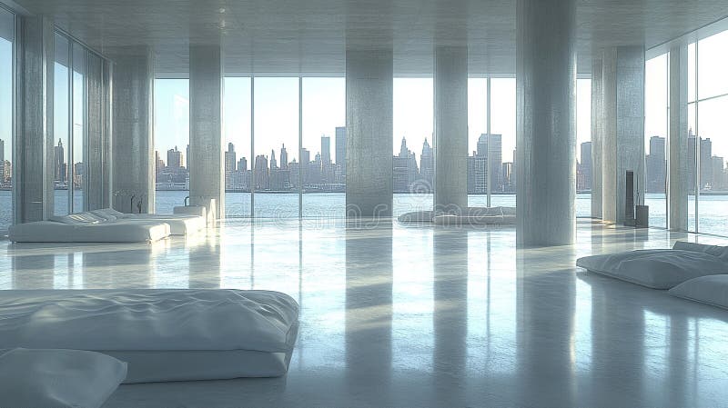 Modern Minimalist Loft with City Views Stock Illustration ...