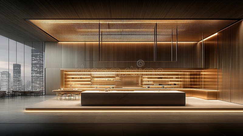 Modern, Minimalist, Luxury Kitchen with City View Stock Illustration ...
