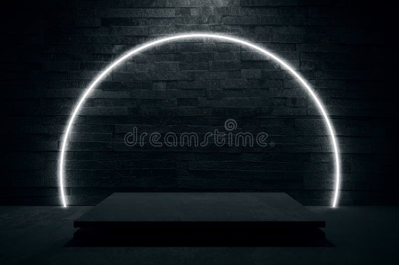 Modern Minimalist Neon Arch with Dark Stone Wall Backdrop Stock ...
