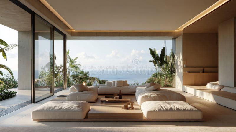 Modern Minimalist Ocean View Villa Interior Stock Illustration ...