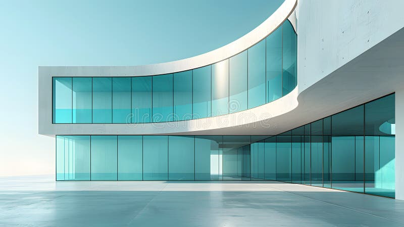 Modern Minimalist Office Building with White Facade and Light Blue ...