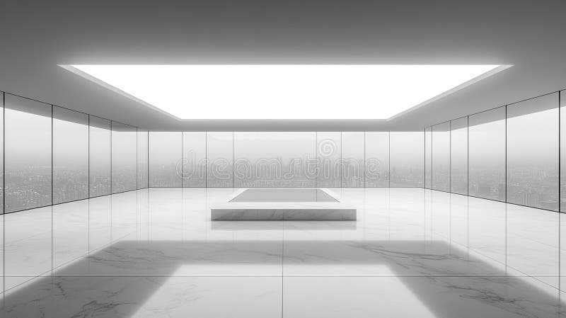 Modern Minimalist Office, City View, Empty Space, Marble Floor ...