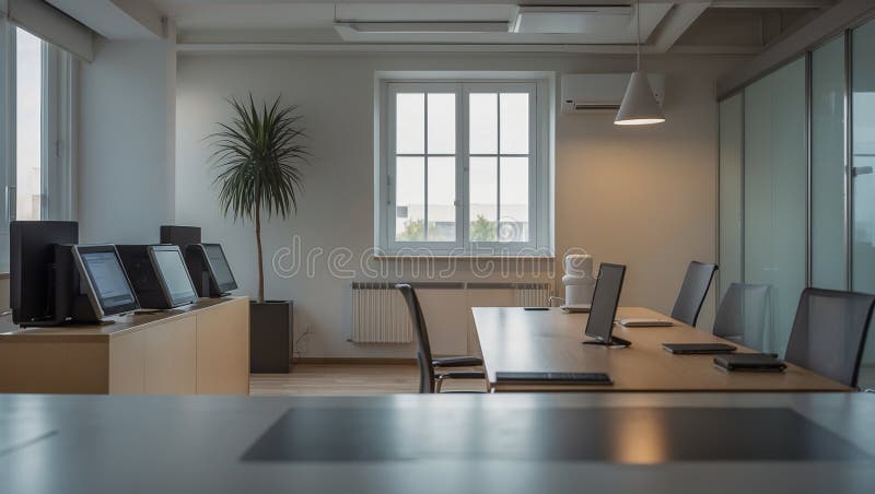 Modern Minimalist Office with Computers and Natural Light Stock ...
