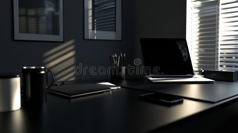 Modern Minimalist Office Desk Laptop Coffee Soft Morning Light Stock ...