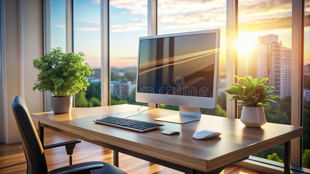 Modern Minimalist Office Desk Setup with a HighPerformance Computer ...