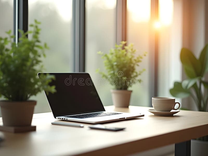 Modern Minimalist Office Desk Setup Stock Illustration - Illustration ...