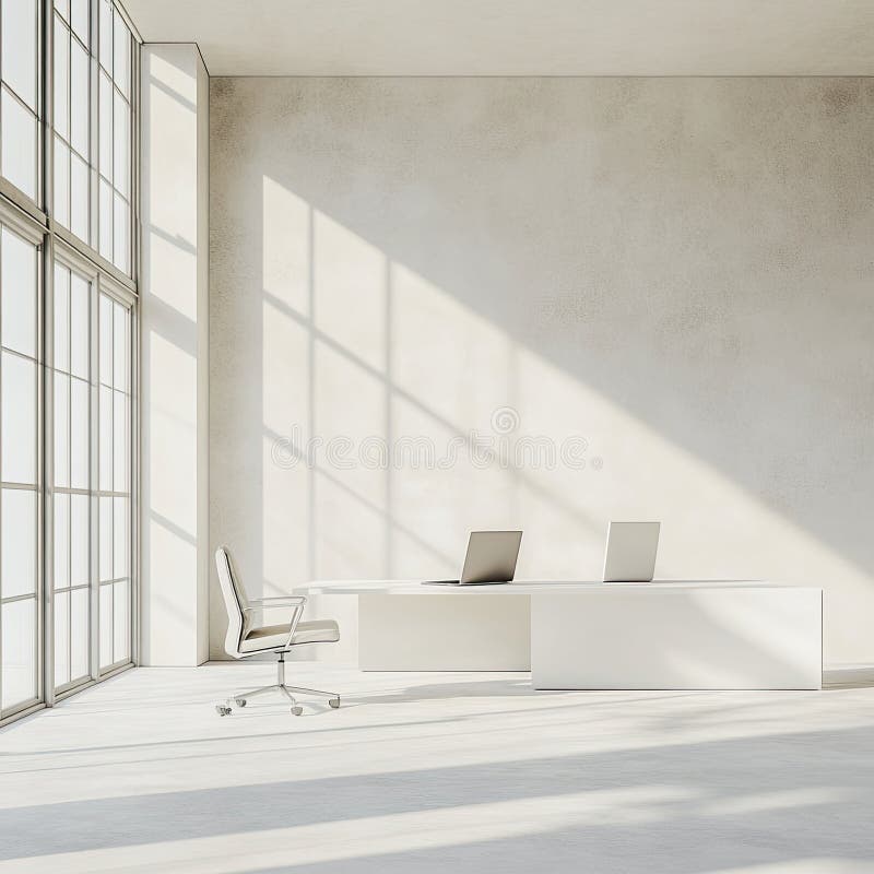 Modern Minimalist Office Interior Design. Bright Workspace with Large ...