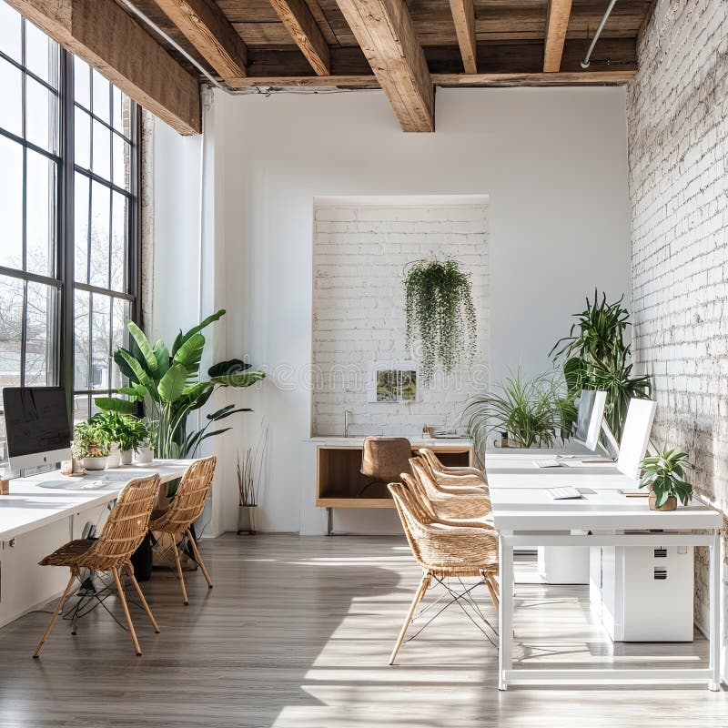 Modern Minimalist Office Interior Design with Plants Stock Image ...