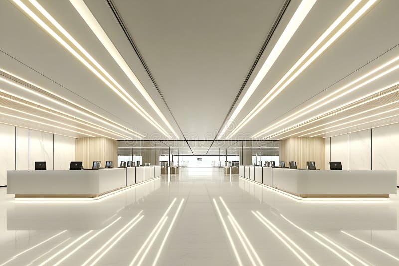 Modern Minimalist Office Lobby with Elegant Lighting and Sleek Interior ...