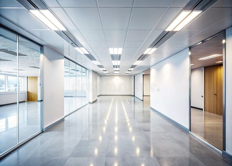 A Modern Minimalist Office Passageway Clean Lines Bright Lighting and ...
