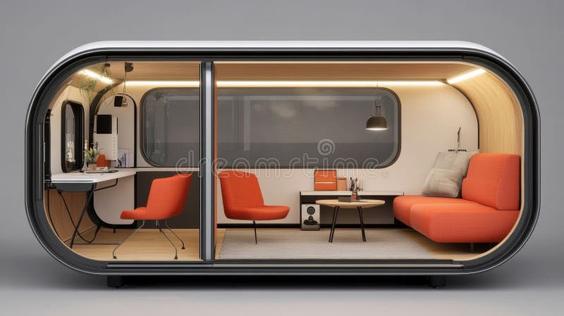 Modern Minimalist Office Pod with Orange Accents Stock Illustration ...